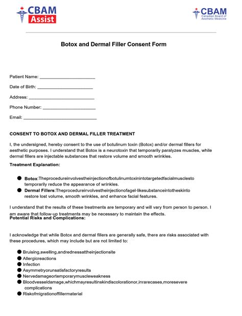 Botox And Dermal Filler Consent Form Cbam Assist