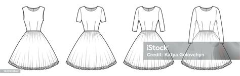 드레스 투투 테크니컬 패션 일러스트레이션 긴 반소매 몸에 맞는 바디 무릎 길이 원형 스커트 세트 0명에 대한 스톡 벡터 아트 및 기타 이미지 Istock
