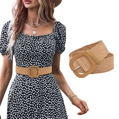 Mortilo Belt Women Belt Straw Woven Elastic Stretch Wide Waist Belts