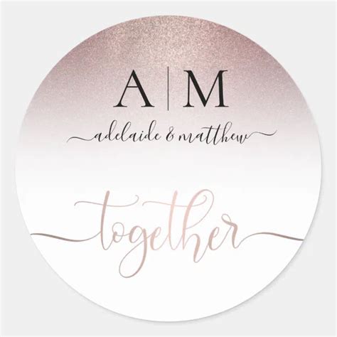 Elegant Rose Gold Glitter Wedding Monogram Script Classic Round Sticker Zazzle