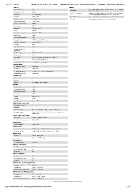 Viewsonic Va24g1 H 144hz Va240a H Va270a H 120hz Va270a H 2 100hz Monitor Ips Fhd