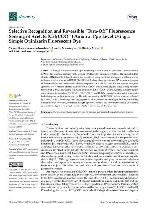 Pdf Selective Recognition And Reversible Turn Off” Fluorescence