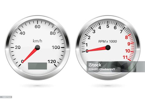 속도계 및 타코미터 3d 라운드 게이지 세트 속도계에 대한 스톡 벡터 아트 및 기타 이미지 속도계 흰색 배경 킬로미터