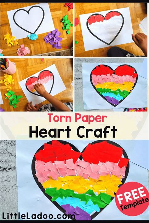 Torn Paper Heart Craft In 2024 February Crafts Heart Crafts