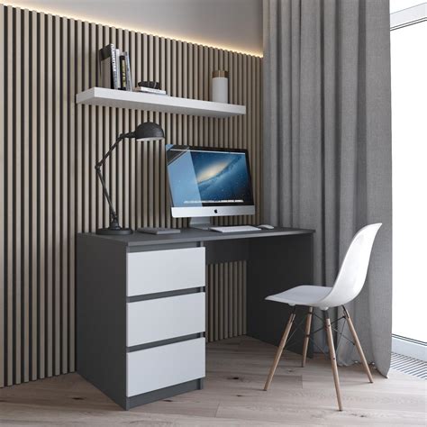 ᐉ Стол компьютерный R 13 с тумбой слева три выдвижных ящика с фасадами Антрацитовый Белый