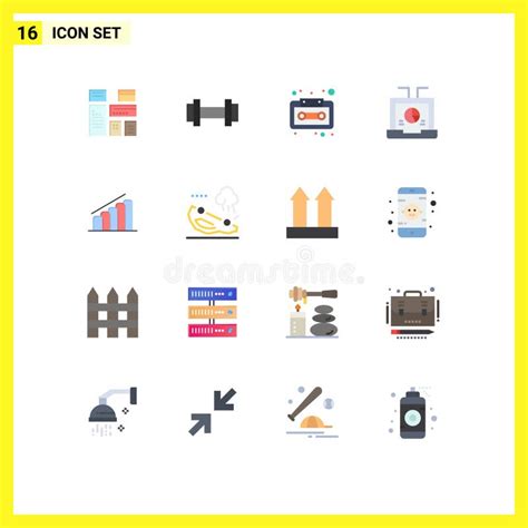 Set Of 16 Vector Flat Colors On Grid For Chart Report Audio Laptop