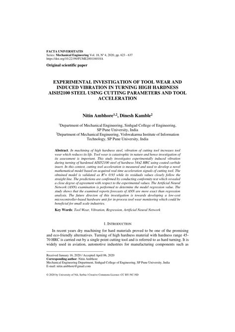 Pdf Experimental Investigation Of Tool Wear And Induced Vibration In Turning High Hardness