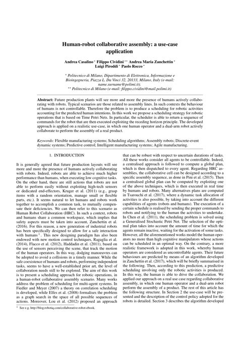 Pdf Human Robot Collaborative Assembly A Use Case Application