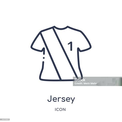 의류 개요 컬렉션에서 선형 저지 아이콘입니다 얇은 라인 저지 벡터 흰색 배경에 고립입니다 저지 트 렌 디 일러스트레이션 Championship에 대한 스톡 벡터 아트 및
