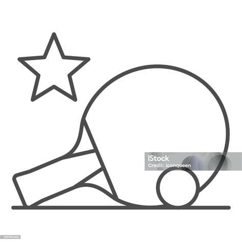 테니스 라켓과 공 얇은 선 아이콘 테니스 개념 벡터 그래픽 흰색 배경에 탁구 좋아하는 별 기호 모바일 또는 웹 디자인을위한 개요 스타일 아이콘 Championship에 대한