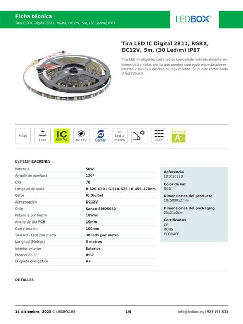 Tira Led Ic Digital 2811 Rgbx Dc12v 5m 30 Led M Ip67 Pdf Diodo Emisor De Luz