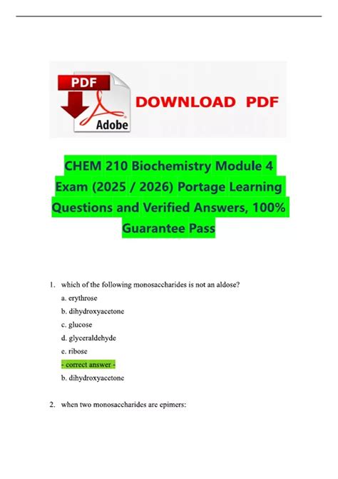Chem 210 Biochemistry Module 4 Exam 2025 2026 Portage Learning Questions And Verified