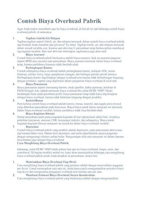 Contoh Biaya Dan Cara Menghitung Overhead Pabrik Contoh Biaya Overhead Pabrik Agar Anda