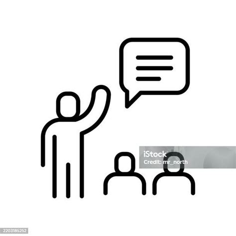 연설 아이콘 얇은 선 스타일 벡터 일러스트 레이 션 그래픽 디자인 검은색에 대한 스톡 벡터 아트 및 기타 이미지 검은색 고립 색상 디자인 Istock
