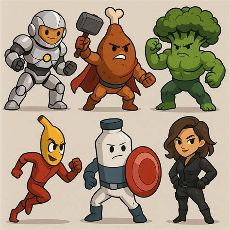 蔡明劼醫師 食物分成六大類，這是基本常識。但六大類記不住怎麼辦？來，這是我發想的用《六大類食物復仇者聯盟》，雖然有點醜但是可以幫助記憶（醜