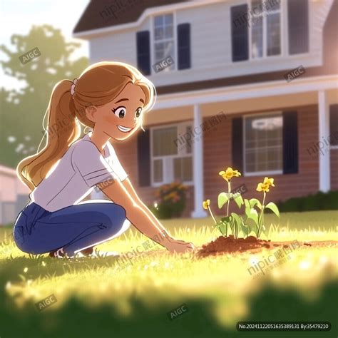 Ai创作图手绘女主人整理花园 春日种花图 栽花种草 种花养草 采花插画 女孩采花 搭建花坛 女孩小狗植物 种花种草 采花的女孩插画 播种插画 种花家 浇花插画 端绿植的卡通女孩 栽种花草