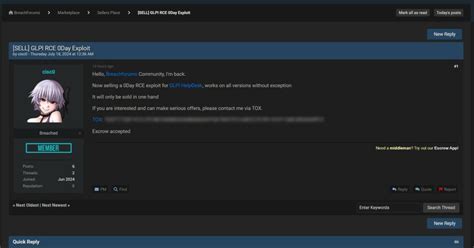 Sale Of A 0day Rce Exploit For Glpi Helpdesk