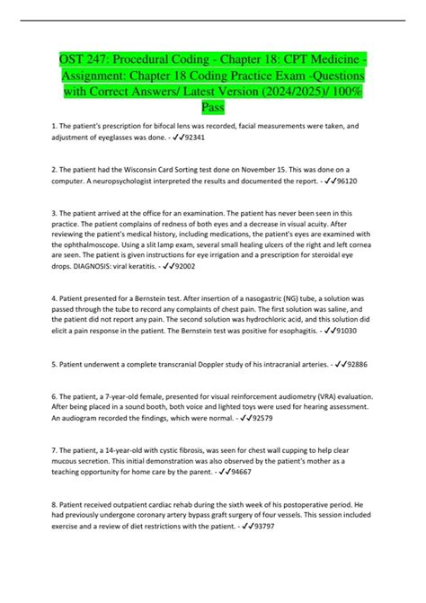Ost 247 Procedural Coding Chapter 18 Cpt Medicine Assignment