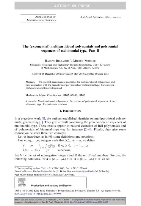 Pdf The Exponential Multipartitional Polynomials And Polynomial