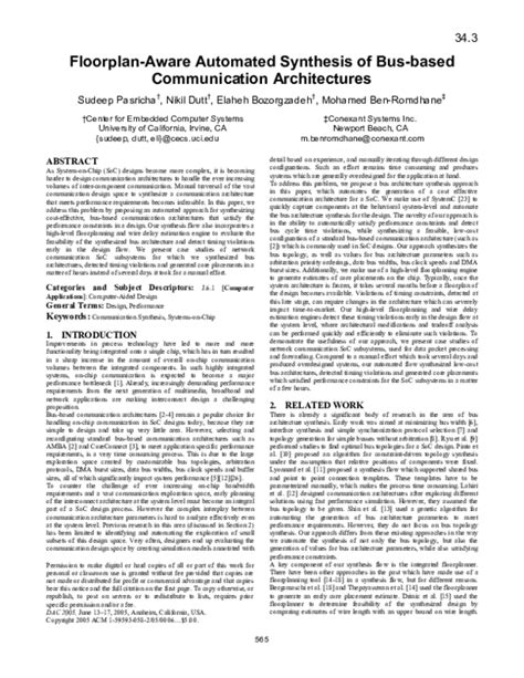 Pdf Floorplan Aware Automated Synthesis Of Bus Based Communication Architectures