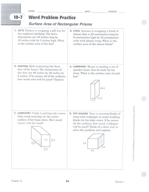 Surface Area Word Problems Worksheets With Answers