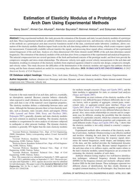 Pdf Estimation Of Elasticity Modulus Of A Prototype Arch Dam Using Experimental Methods