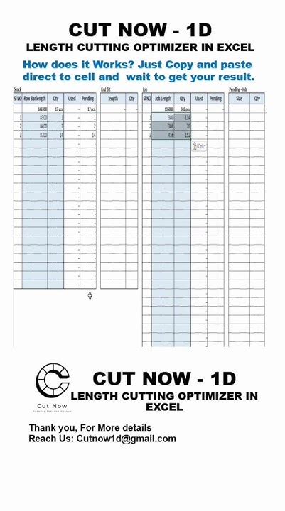 Length Cutting Optimization In Excel Cut Lengthexcel Length Cutting