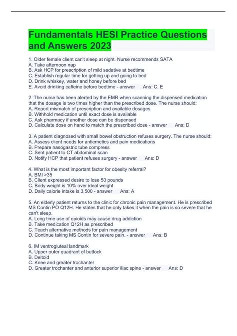 fundamentals hesi practice questions and answers 2023 hesi