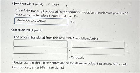 Solved Question 19 1 ﻿point ﻿savedthe Mrna Transcript