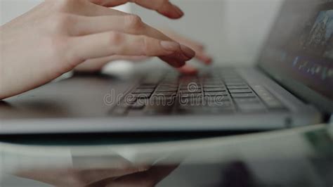 Close Up Of Hands Typing On A Laptop In A Modern Office Setting Stock Footage Video Of