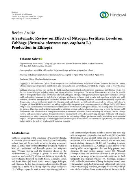Pdf A Systematic Review On Effects Of Nitrogen Fertilizer Levels On Cabbage Brassica Oleracea