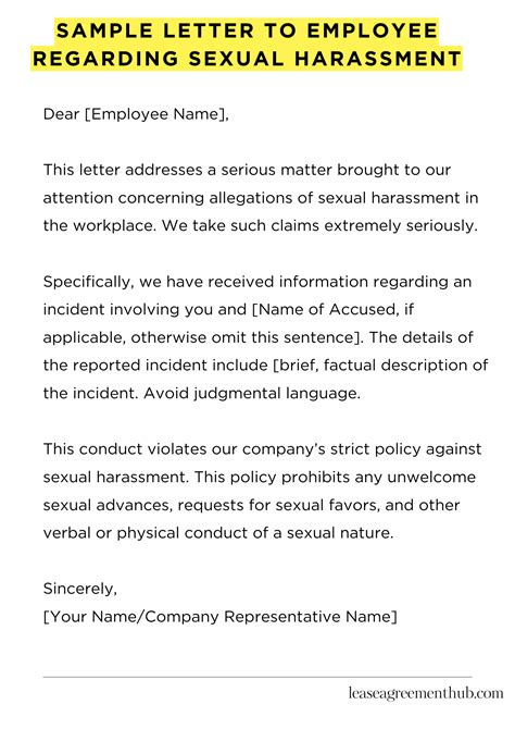 Sample Letter To Employee Regarding Sexual Harassment