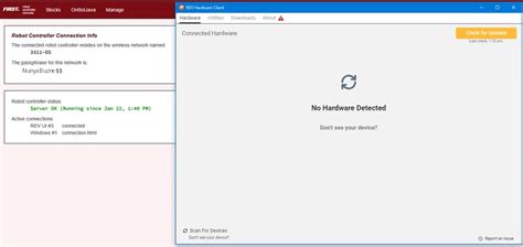 Wifi Connected Rev Hardware Client Says No Hardware Connected Website On Robot Controller