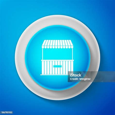 차일 및 파란 배경에 고립 된 나무 랙 아이콘 화이트 거리 축 나무 랙 간이 건축물 화이트 라인 블루 원형 버튼입니다 벡터 일러스트 레이 션 3차원 형태에 대한 스톡 벡터