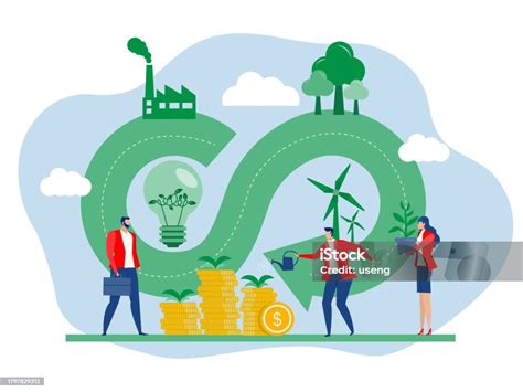 순환 또는 Bcg 경제 투자 녹색 에너지 환경 풍차 및 태양 에너지 패널이 있는 지속 가능한 산업 환경 재생 가능 및 재사용