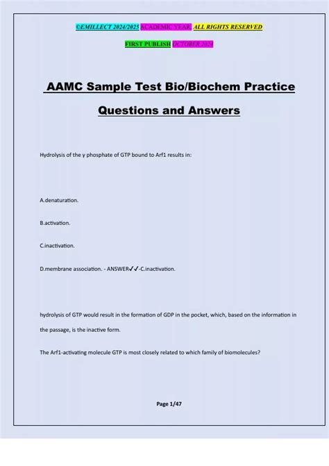 Aamc Sample Test Bio Biochem Practice Questions And Answers Aamc Stuvia Us