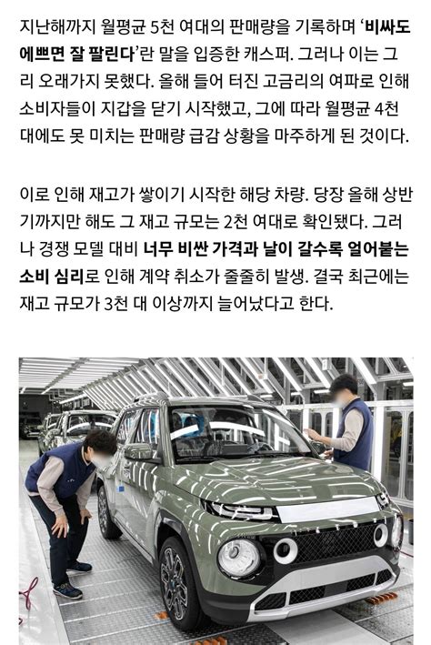 “재고 3천대 실화” 주제 넘게 비쌌던 캐스퍼 결국 눈물의 할인 시작 포텐 터짐 최신순 에펨코리아