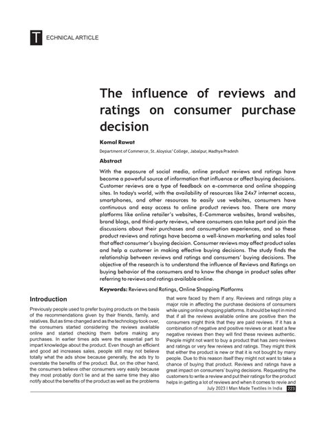 PDF The Influence Of Reviews And Ratings On Consumer Purchase Decision