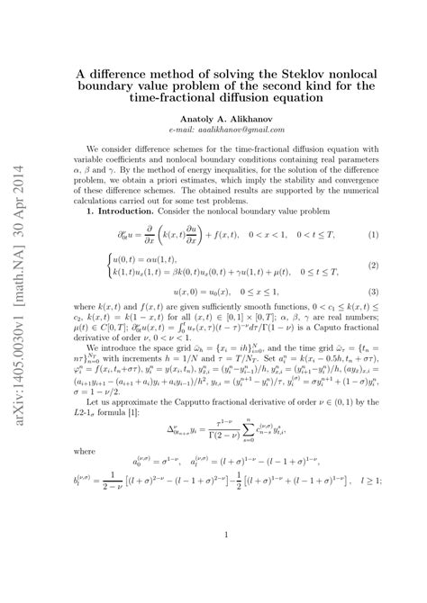 pdf a difference method of solving the steklov nonlocal boundary