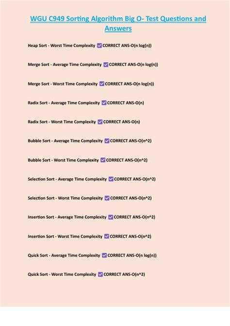 Wgu C949 Sorting Algorithm Big O Test Questions And Answers Wgu C949