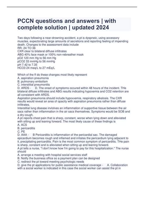 Pccn Questions And Answers With Complete Solution Updated 2024