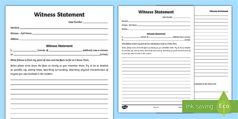 Editable Witness Statement Template Professor Feito