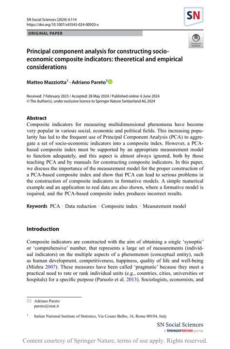 Principal Component Analysis For Constructing Socio Economic Composite Indicators Theoretical