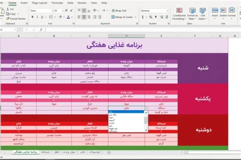 خرید و قیمت فایل اکسل برنامه غذایی هفتگی و رژیم غذایی کد 11341 ترب