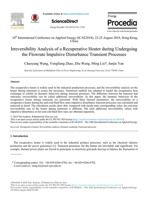 Pdf Irreversibility Analysis Of A Recuperative Heater During Undergoing The Flowrate Impulsive