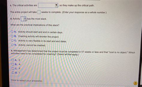 Solved Question Help Consider The Following Project