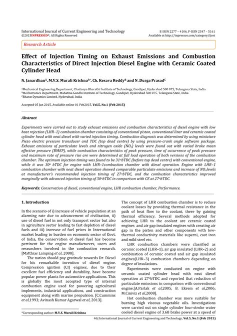 Pdf Effect Of Injection Timing On Exhaust Emissions And Combustion Characteristics Of Direct
