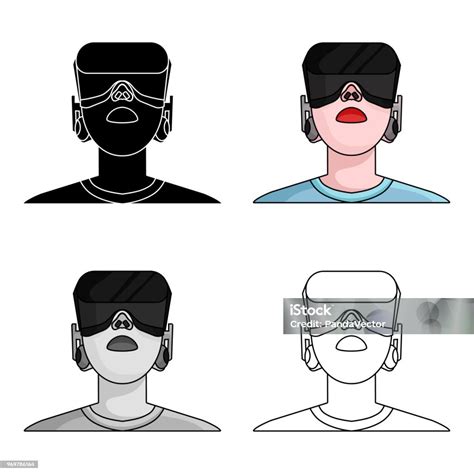 흰색 배경에 고립 된 만화 스타일에서 가상 현실 Headcartoon 아이콘 플레이어 가상 현실 기호 스톡 벡터 웹 일러스트입니다 가상현실에 대한 스톡 벡터 아트 및 기타