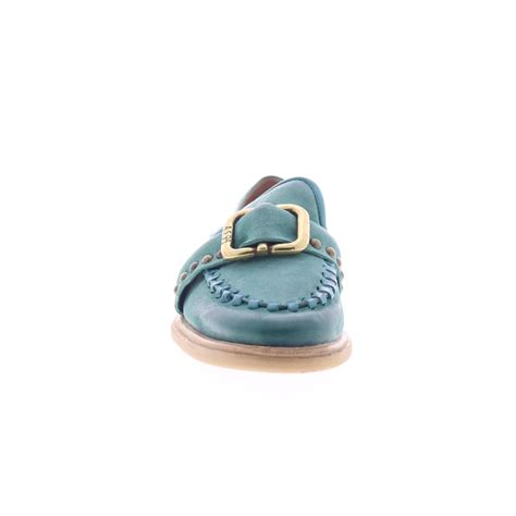 As 98 Tayte Womens Green Leather Hook And Loop Loafer Flats Shoes