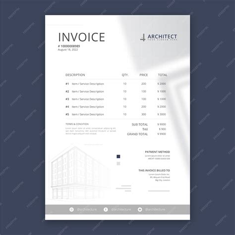 Free Vector Flat Architect Service Invoice Template